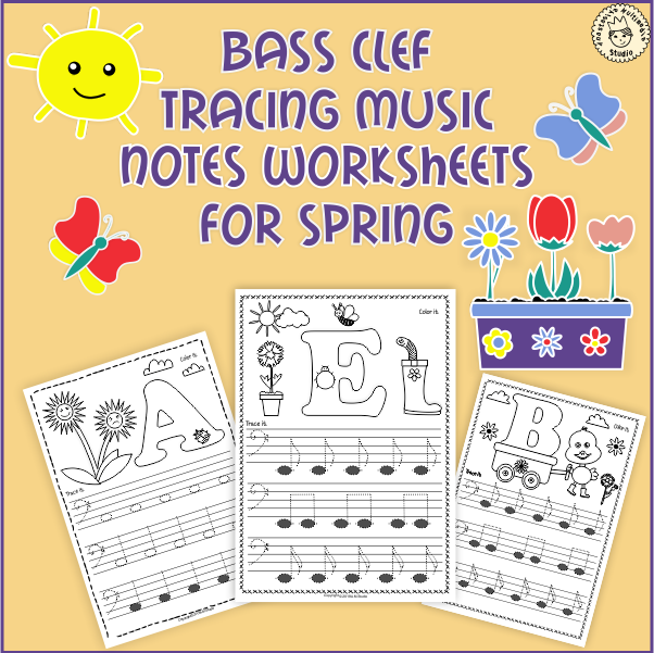 Bass Clef Tracing Music Notes Worksheets for Spring
