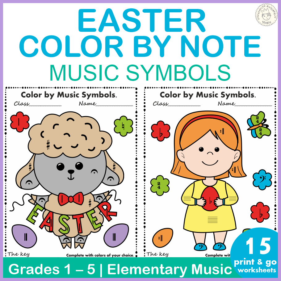 Easter Color by Music Staff Symbols