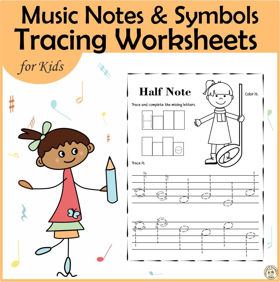 Tracing Music Notes Worksheets for kids