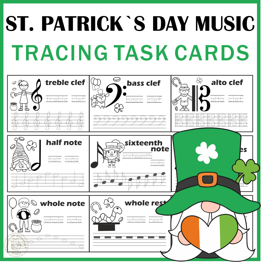 Music Tracing Task Cards for St. Patrick’s Day