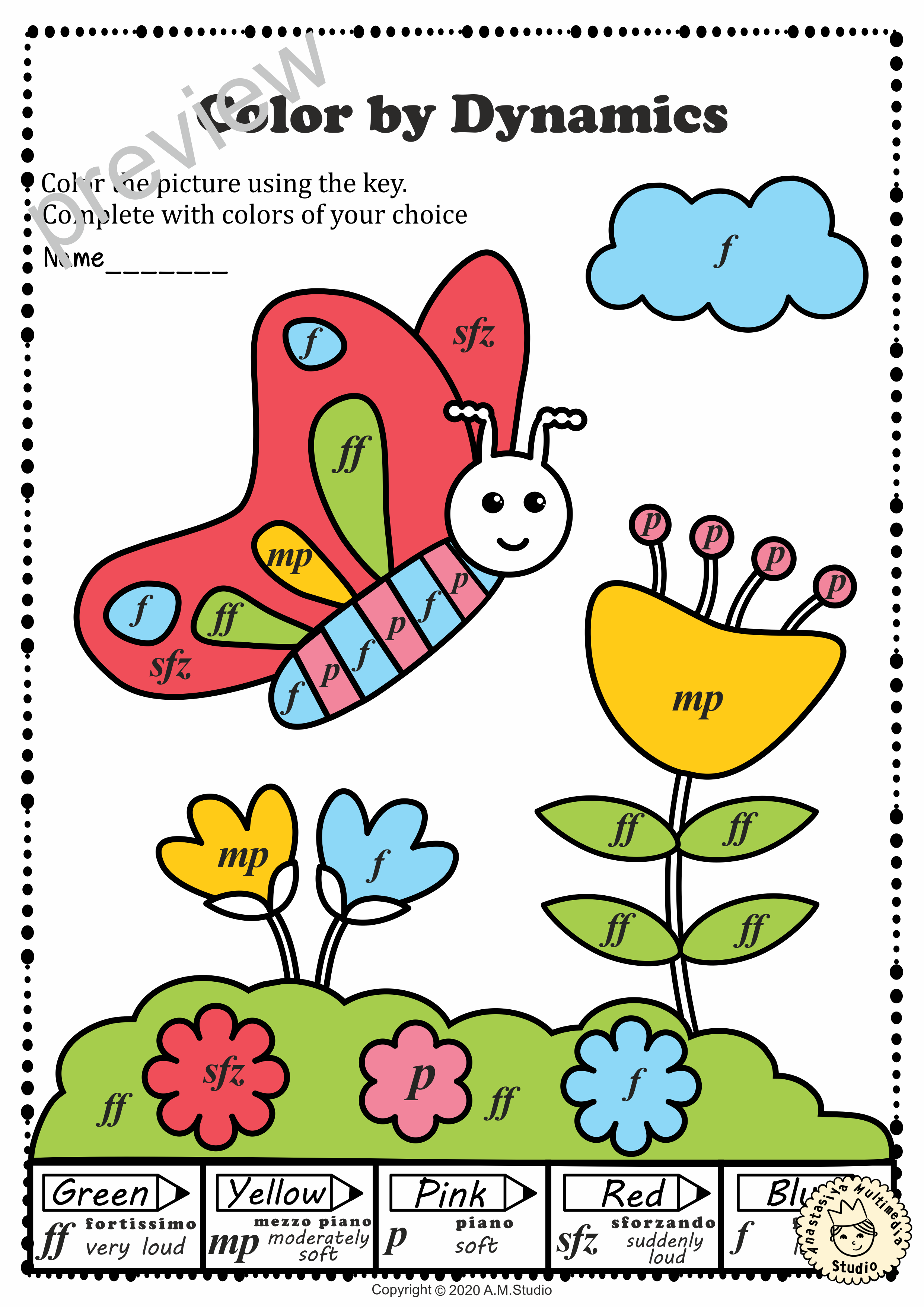 Musical Coloring Pages for Spring {Color by Dynamics} with answers