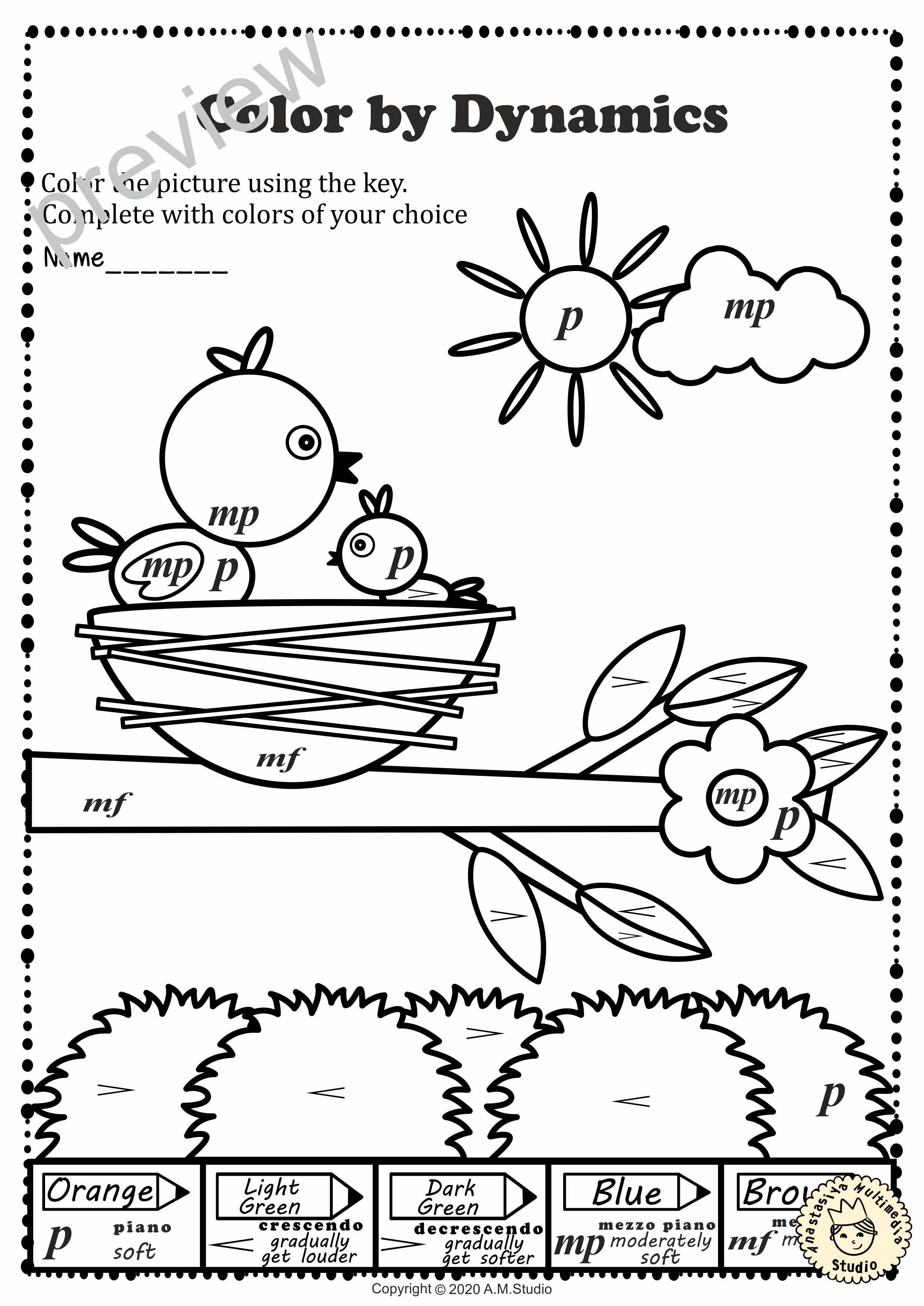 Musical Coloring Pages for Spring {Color by Dynamics} with answers