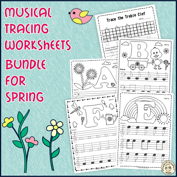 Musical Tracing Worksheets bundle for Spring