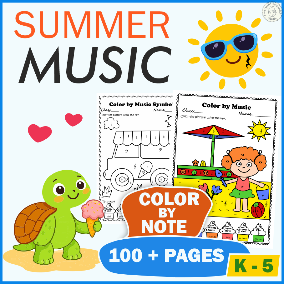 Summer Music Color by Note Worksheets Bundle