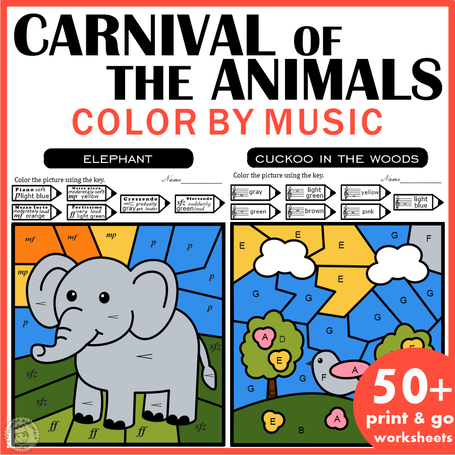 The Carnival of the Animals – Music Coloring by Code | Notes, Treble