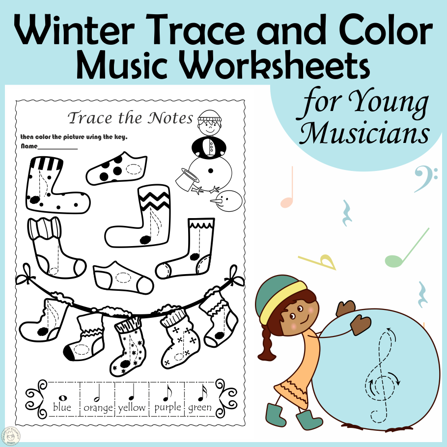 Music Tracing and Coloring Worksheets for Winter