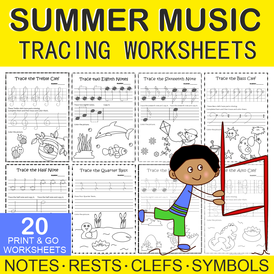 Tracing Music Notes Worksheets for Summer