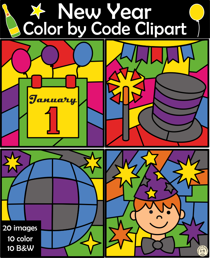 Happy New Year 2025 Color by Code Clipart