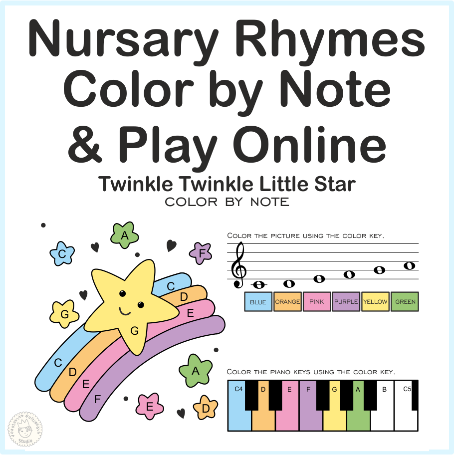 Twinkle Twinkle Little Star Nursery Rhythm | Music Game & Color By No…